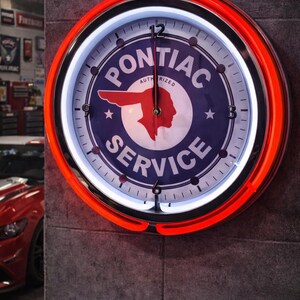 Pontiac Garage, Neon Wall Clock 16” With Double Neon, Oil, Garage ...