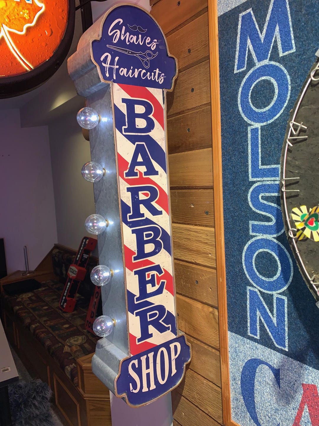 Barbershop, Barber, Barber Poll, Metal Double Sided Marquee LED Wall ...