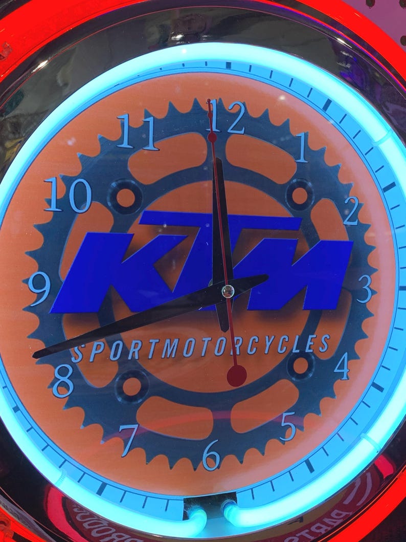 KTM Motorcycle, Vintage Style, Garage , 16" Double Neon Clock, Games Room, Bar, Dinner, Patio ...