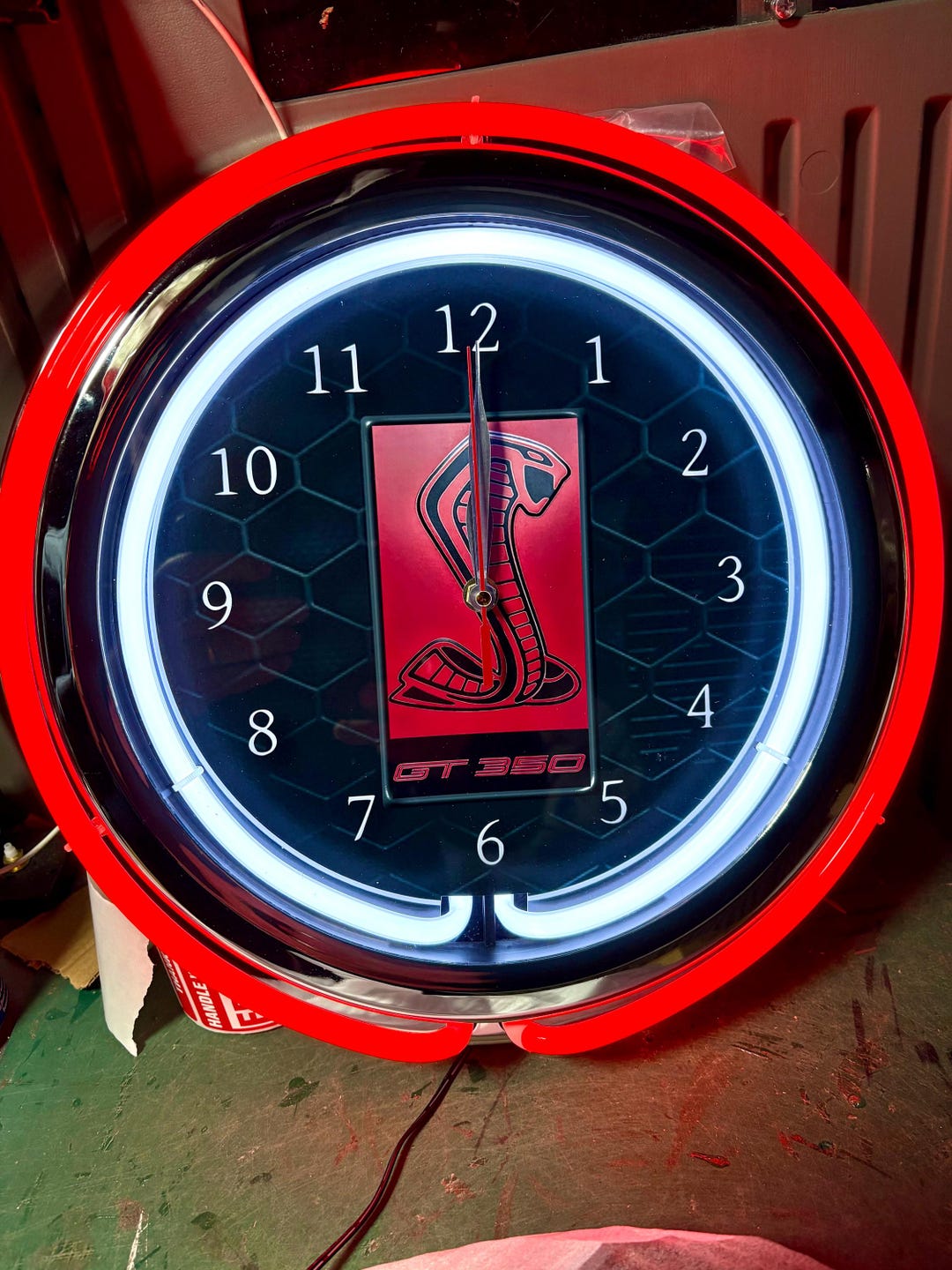 Ford Shelby GT 350, Neon Wall Clock 16” With Double Neon, Oil, Garage ...