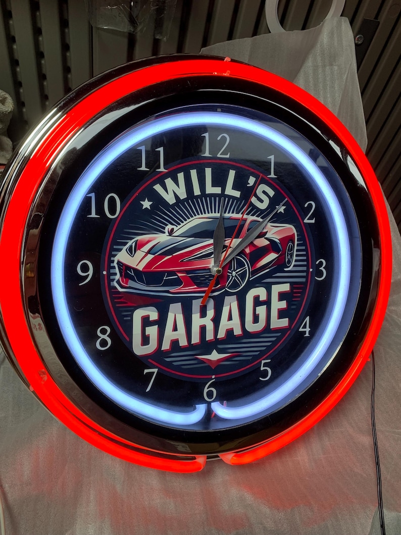 Custom Neon Clock With Your Own Image, Logo, 16" Double Neon Wall Clock ...