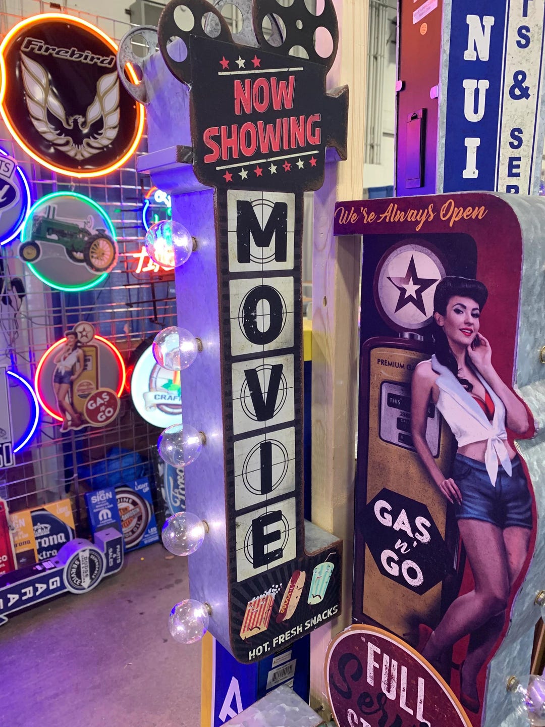 Movie Theater, Metal Double Sided Marquee LED Wall Sign, Garage, Patio ...