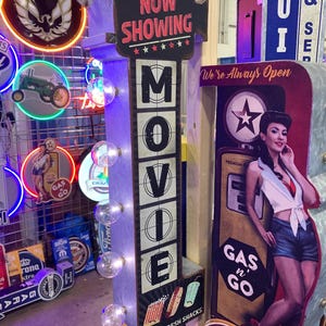 Movie Theater, Metal Double Sided Marquee LED Wall Sign, Garage, Patio ...