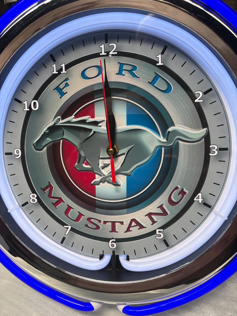 Ford Mustang, Garage, Neon Wall Clock 16” With Double Neon, Oil, Garage ...