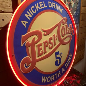 Pepsi Cola Vintage, Huge Metal Sign, Comes With a Neon Sign Frame U ...