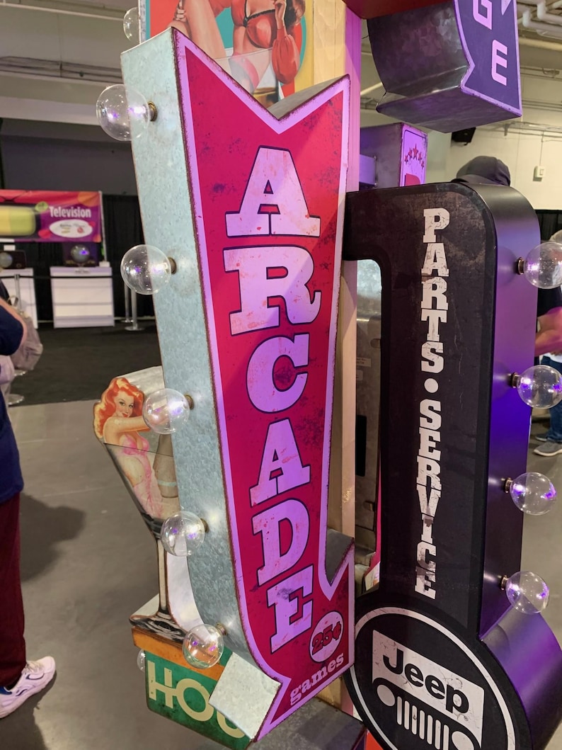 Arcade, Metal Double Sided Marquee LED Wall Sign, Garage, Patio, Bar ...