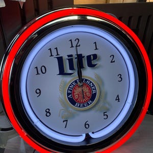 Miller Lite Beer, Vintage Style, Garage , 16" Double Neon Wall Clock ...
