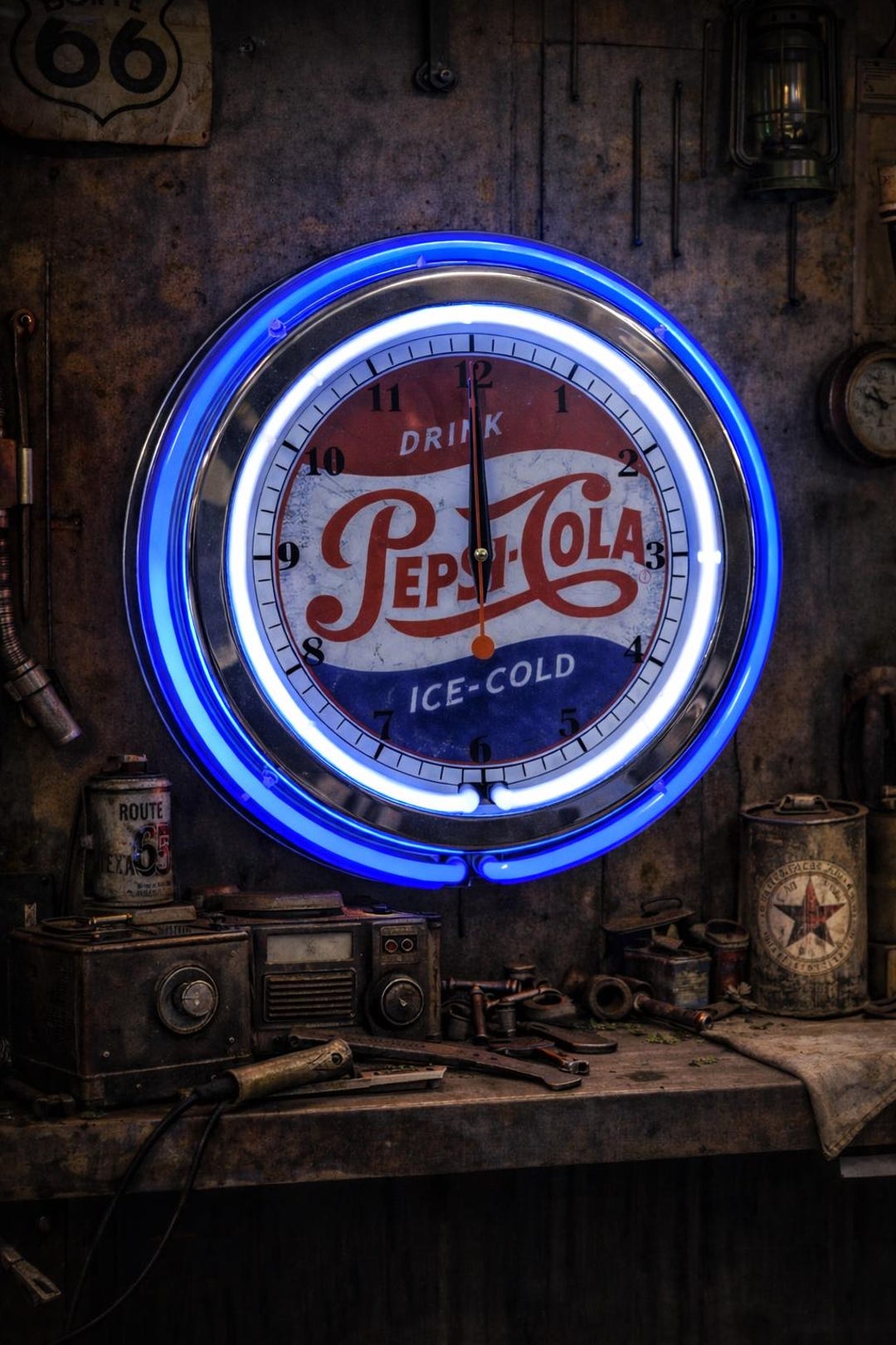 Pepsi, Neon Wall Clock 16” With Double Neon, Garage, Games Room, Bar ...