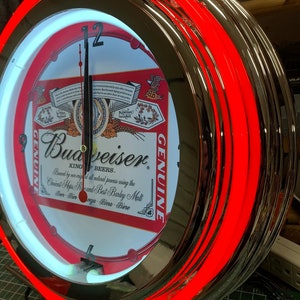 Budweiser Beer, Vintage Style, Garage , 16" Double Neon Wall Clock ...