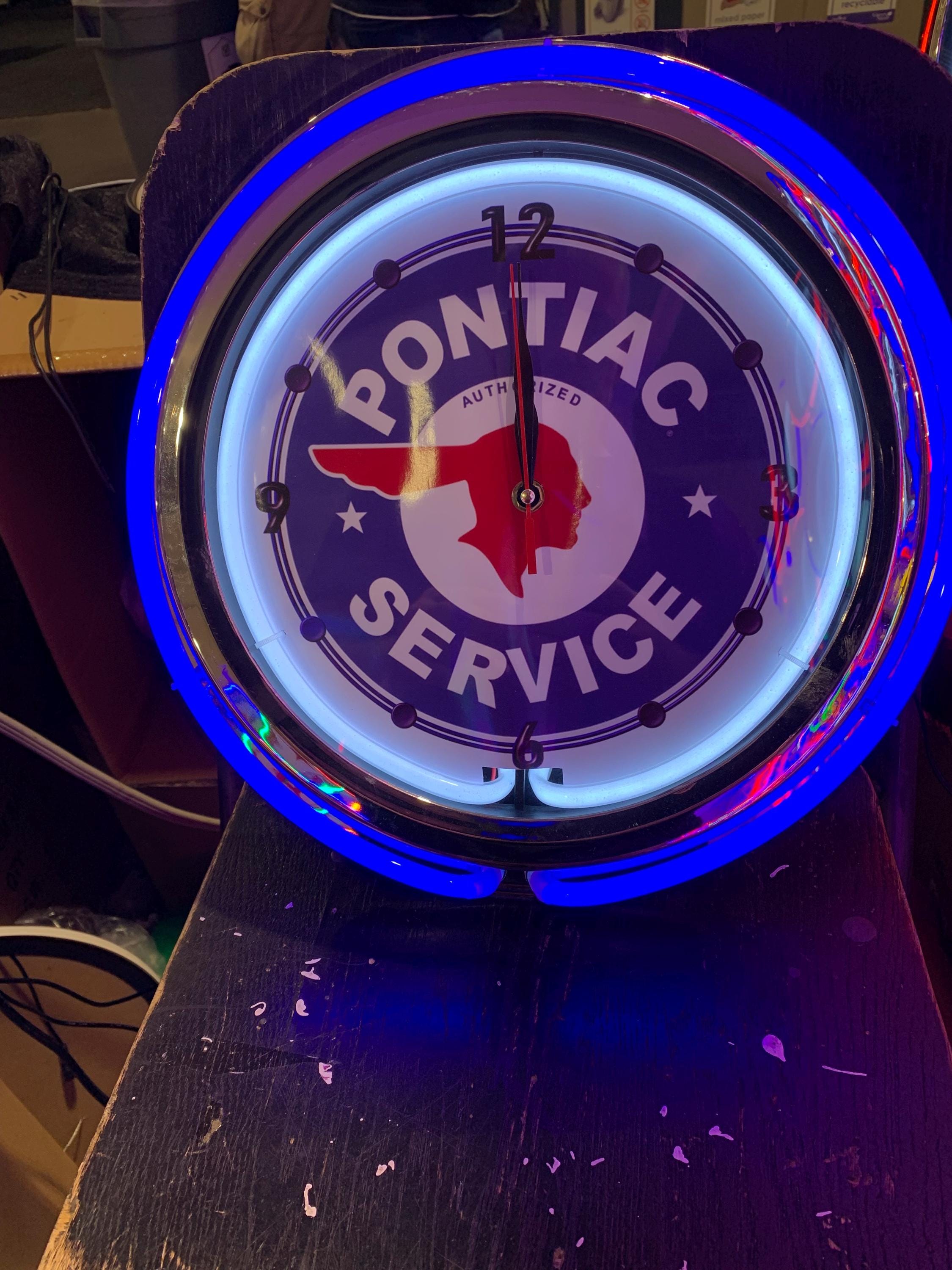 Pontiac Garage, Neon Wall Clock 16” With Double Neon, Oil, Garage ...