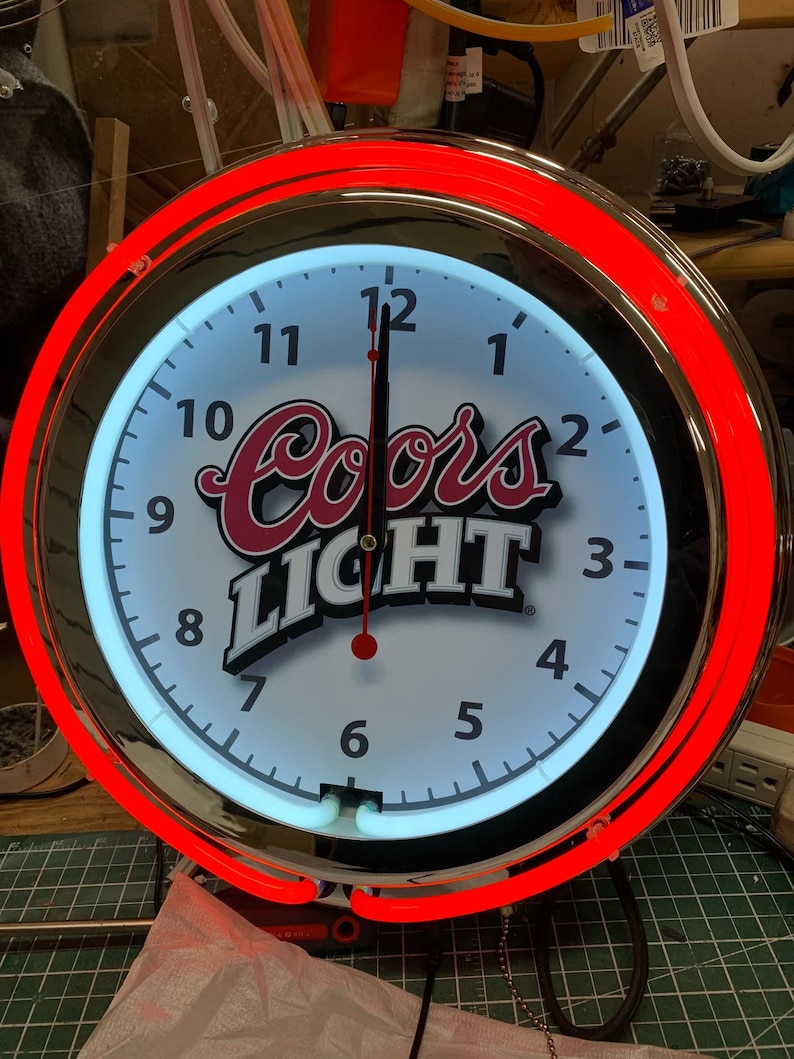 Coors Light 16 Double Neon Clock Made, Great for a Mancave, Garage, Pub ...