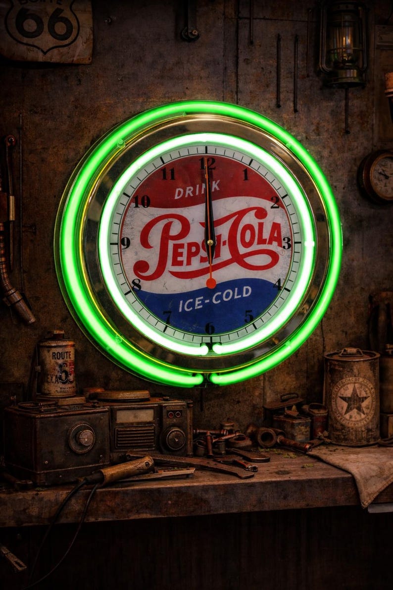 Pepsi Cola Neon Wall Clock 16” With Double Neon, Oil, Garage, Decor ...
