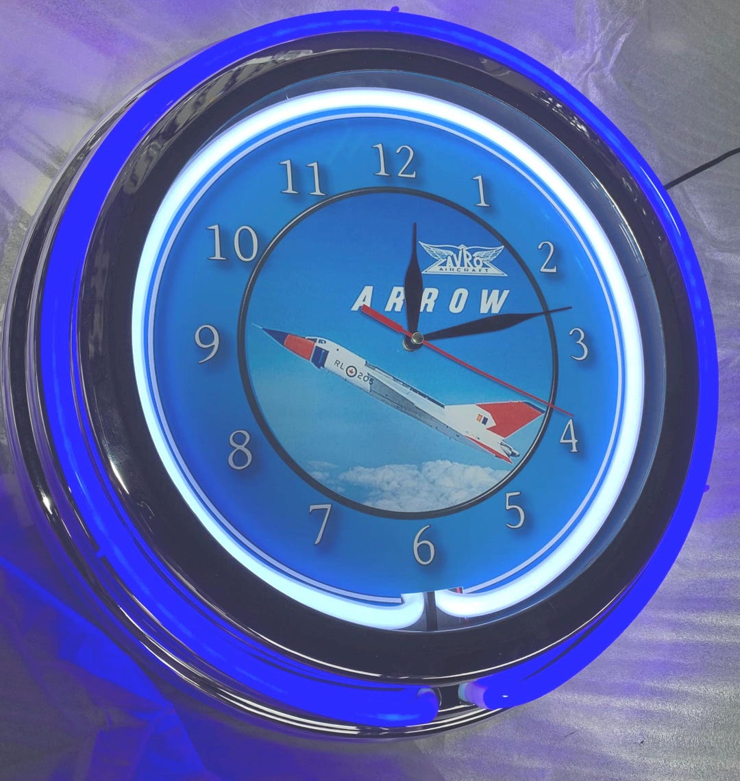 Avro Arrow Jet RCAF, Vintage Style, Garage , 16" Double Neon Clock ...