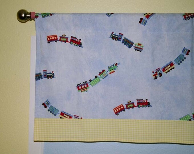 On SALE Now .. Set of 2 Children's Train and Gingham Window Valances ...