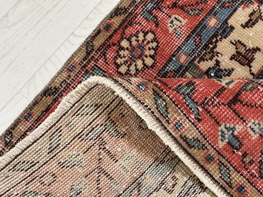Handmade 3x7 Red Beige Blue Oushak Turkish Natural Runner,vintage ...