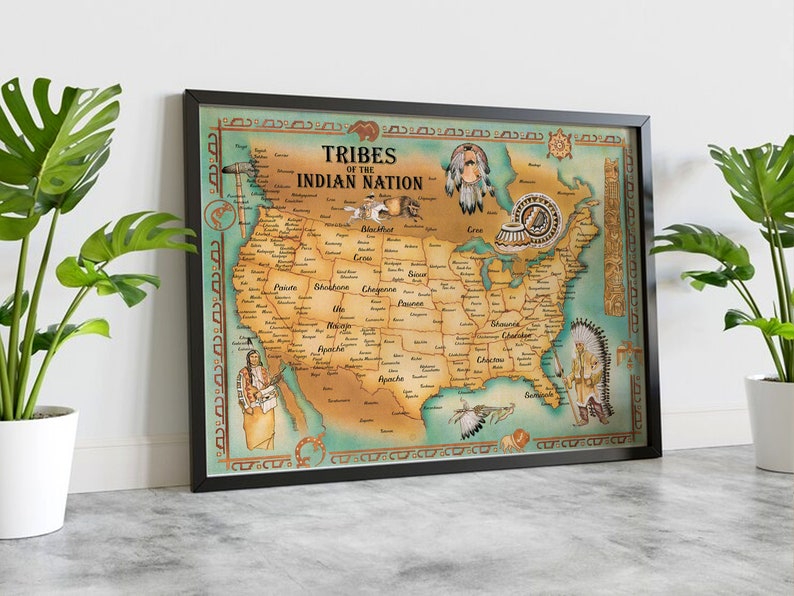 Tribes of Indian Nations Map Canvas Wall Art, American Indian Tribes ...