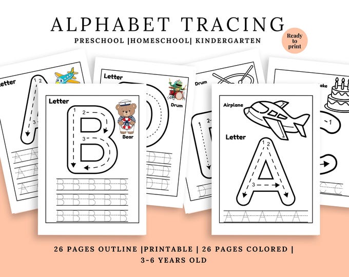 Buy Printable Worksheets Trace the Letters Uppercase A - Z Preschool ...