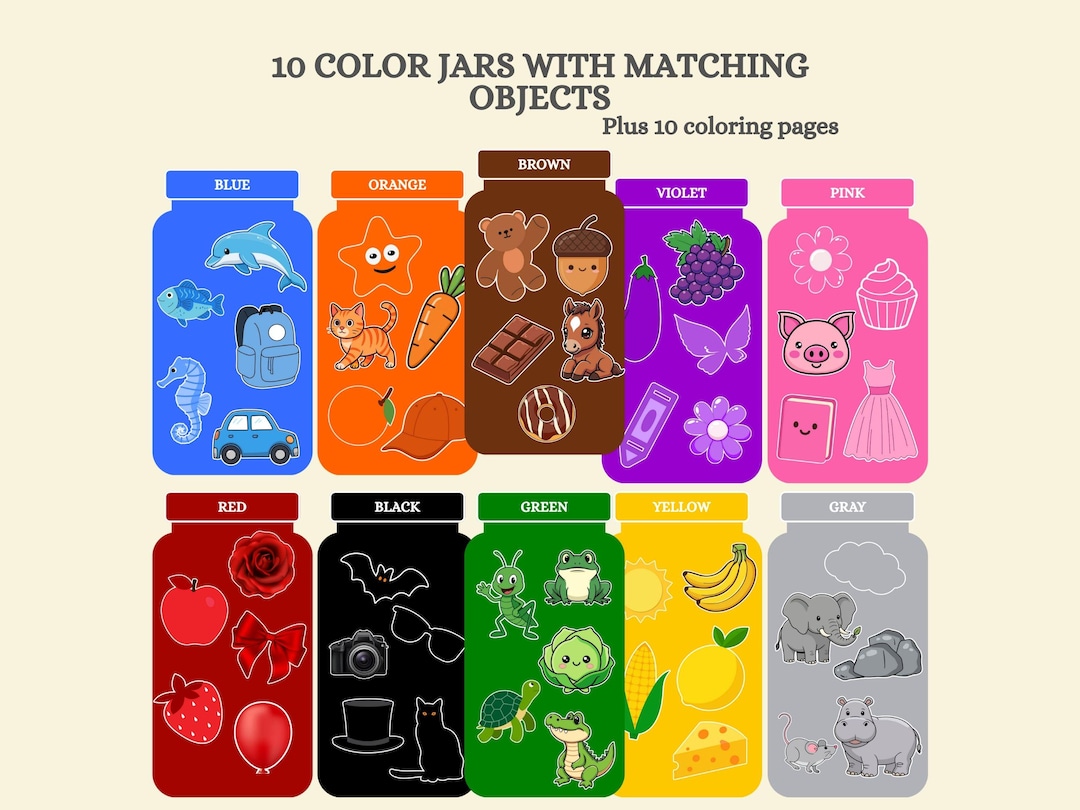 Color Jars Matching Objects Homeschool Toddler Busy Book Printable ...