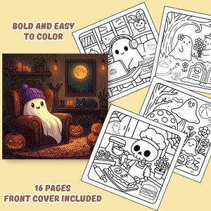 Cozy Cute Ghost Bold and Easy Coloring Pages Halloween Themed Printable ...