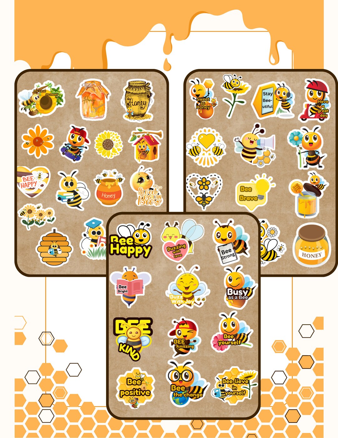 Bee Stickers, Stickers, Digital Download, Yellow Stickers, Humble Bee ...
