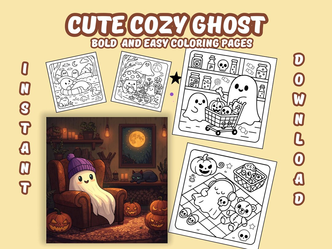 Cozy Cute Ghost Bold and Easy Coloring Pages Halloween Themed Printable ...