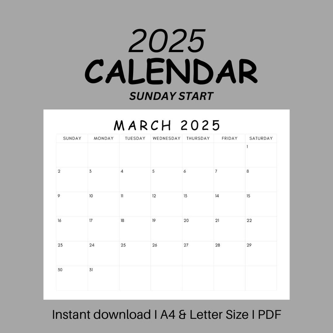 2025 Landscape Printable Calendar Template, Minimalist Calendar, Year ...