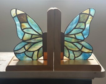 Stained Glass Butterfly Bookends. Iridescent Butterfly, Bookworm Gift ...