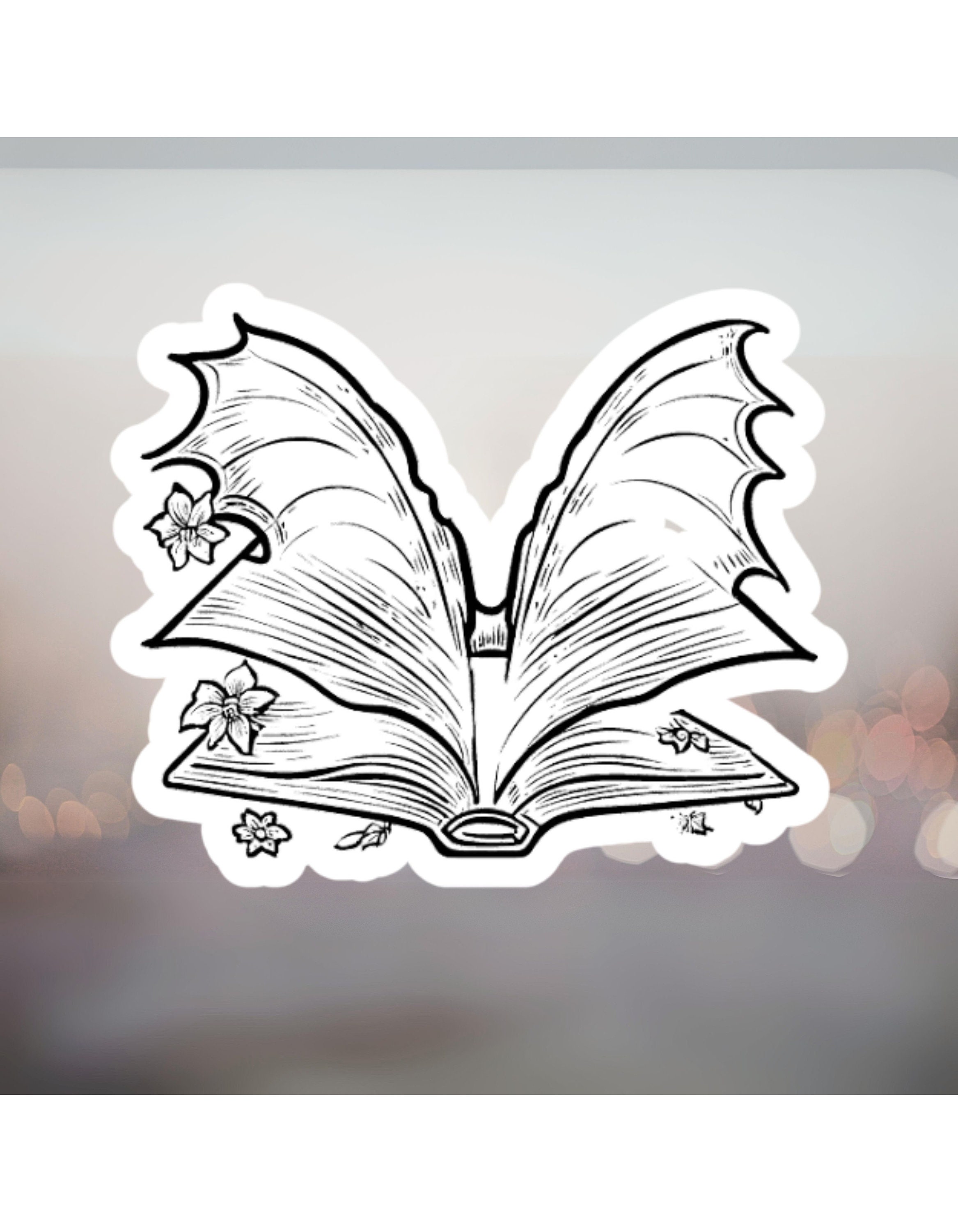 Bat Wing Book Page Fantasy Book Sticker Vinyl Sticker Gift for Book ...