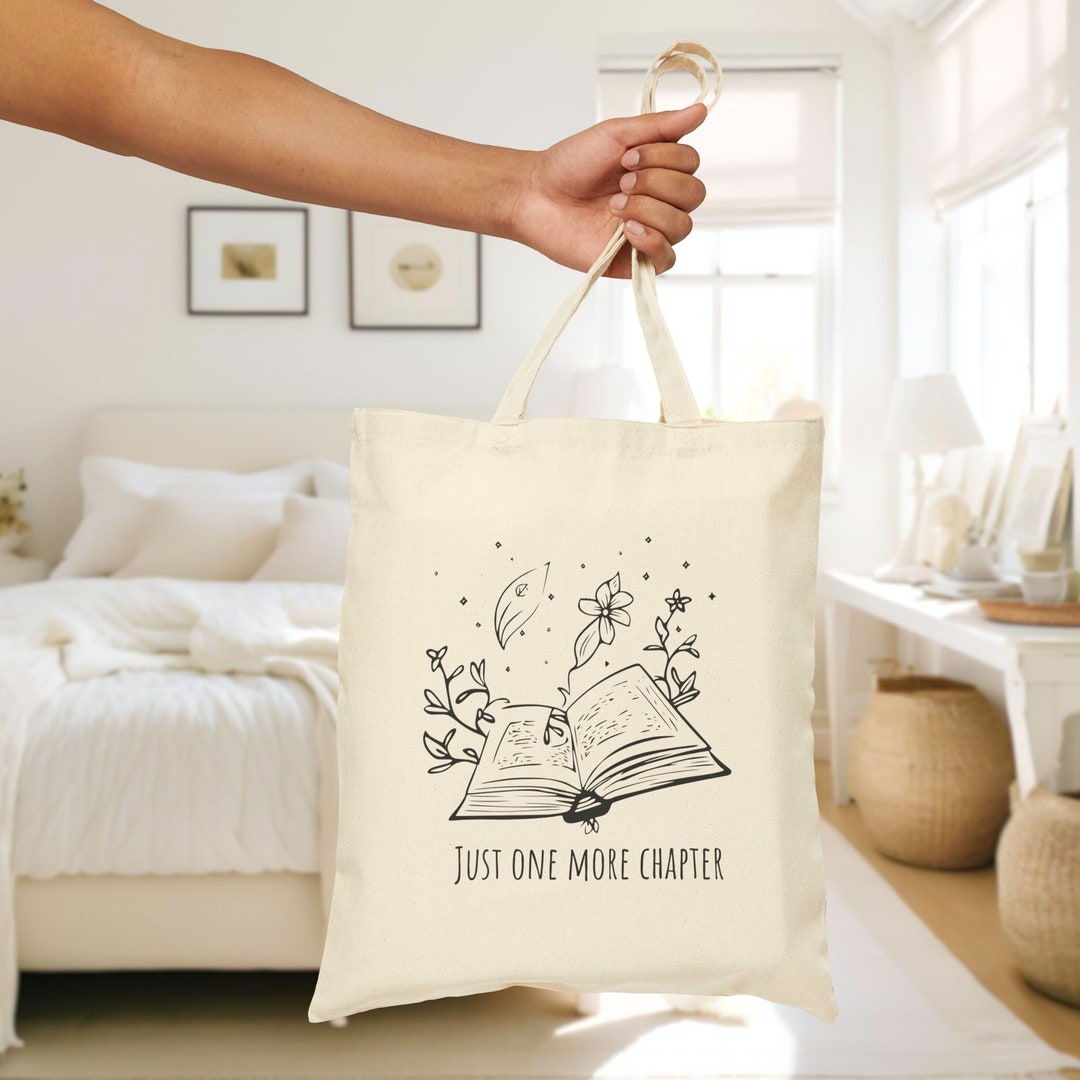 One More Chapter Open Book With Flowers Cotton Canvas Tote Bag Bookbag ...