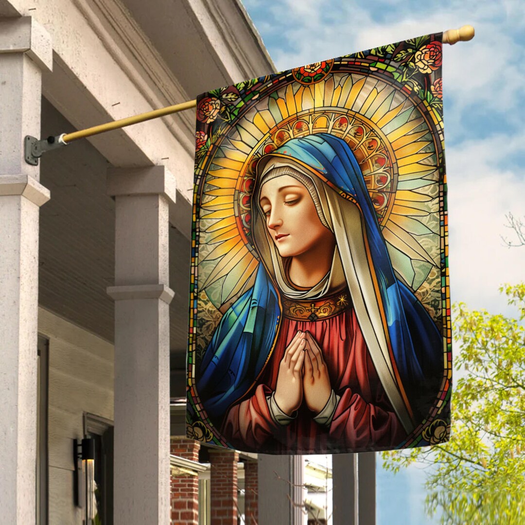 Virgin Mary Blessed Mother Flag, Stained Glass Art Garden Flag, Idea ...