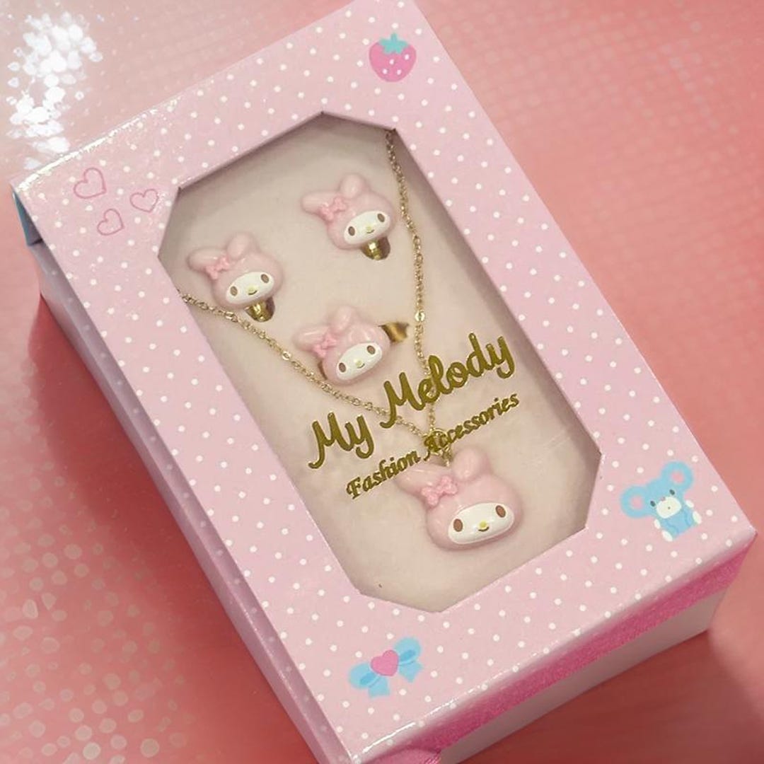 Sanrio Super Cute 3pc Die-cut Accessory Earrings Necklace Ring Set My Melody - Etsy