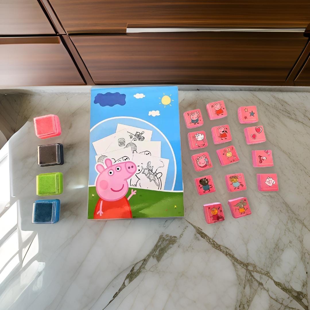 Peppa Pig / Paw Patrol Stamp Booklet 14 Stamps + 4 Ink Pads + 20 Pages ...