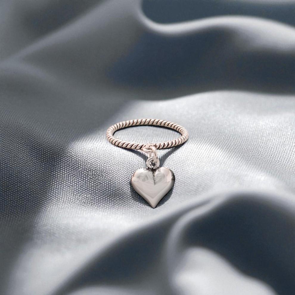 925 Sterling Silver Heart Ring, Dainty Dangling Heart Charm Ring ...