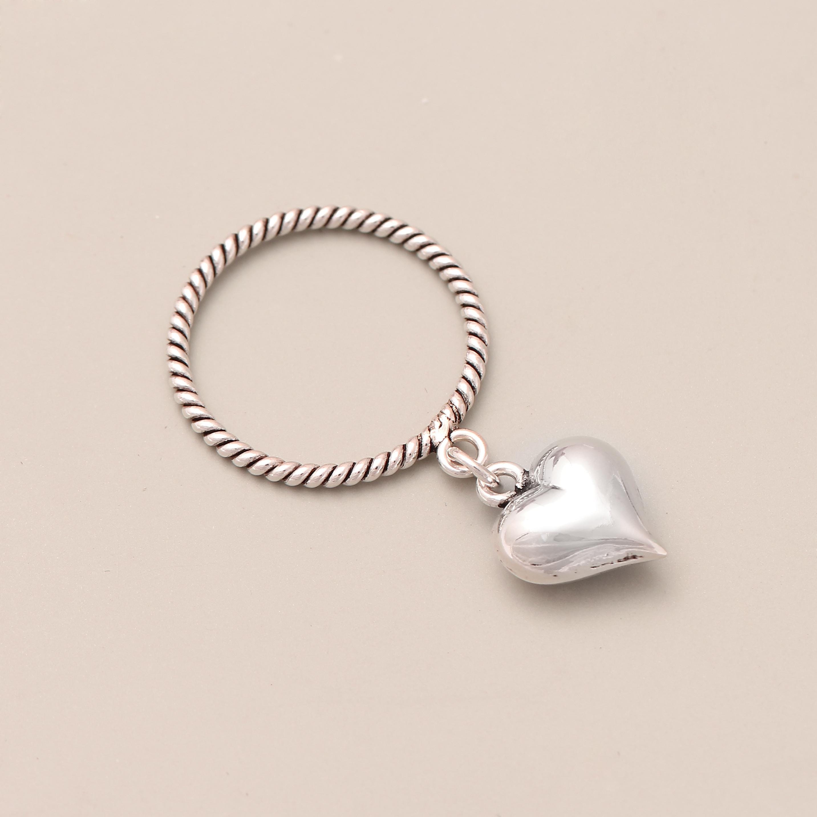 925 Sterling Silver Heart Ring, Dainty Dangling Heart Charm Ring ...