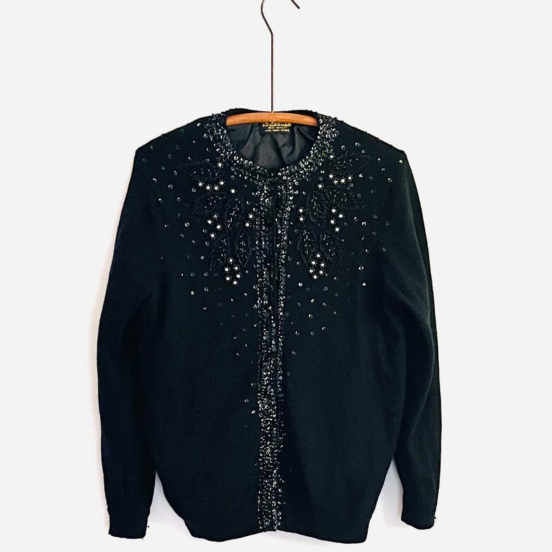Black Beaded Sweater - Etsy