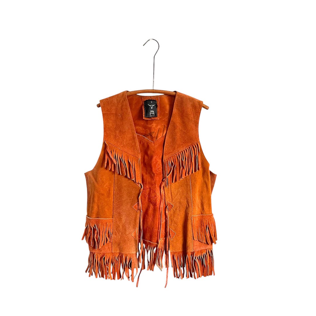 Vintage Rustic Tan Leather Vest. 60s Western Fringe Vest. Genuine Suede ...