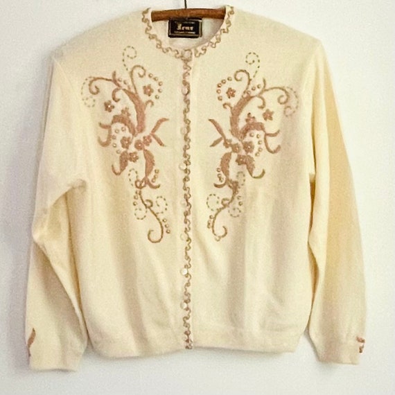 Vintage Hems Cream White Embroidered Floral Cardigan … - Gem
