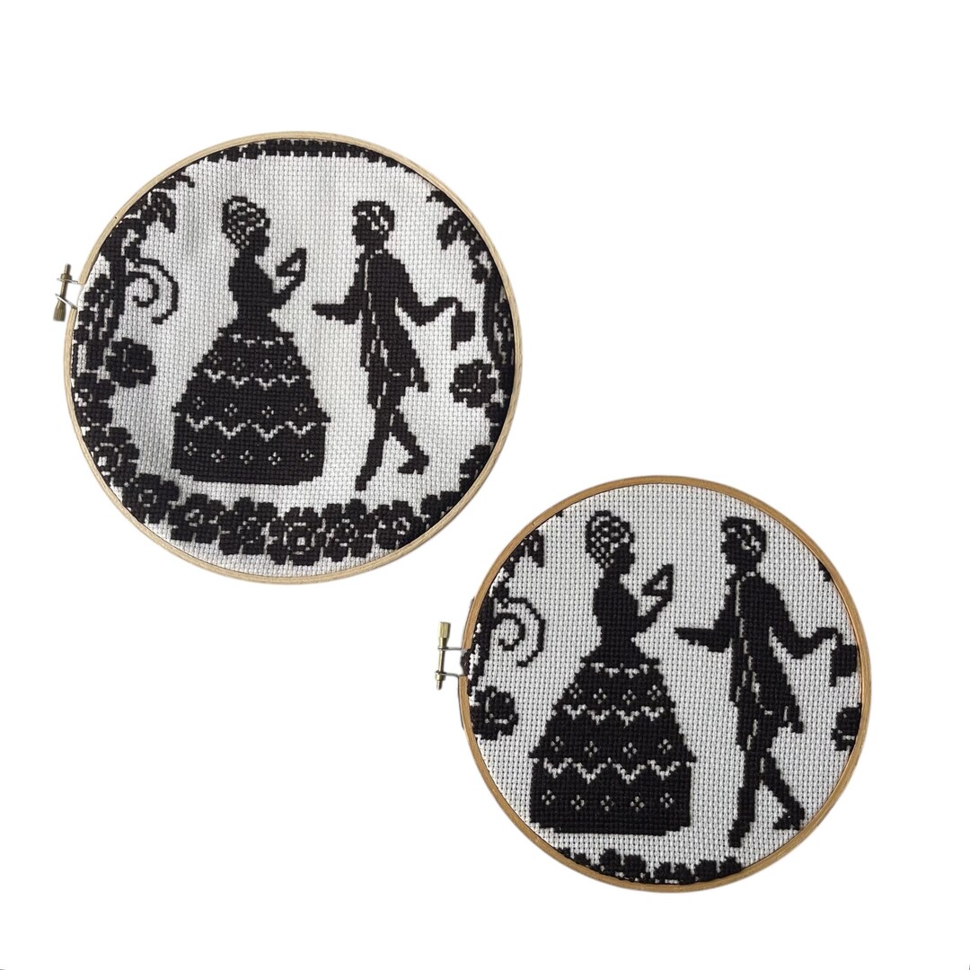Vintage Couple Needlepoint Circle Art Set. Set of 2. Victorian Man and ...