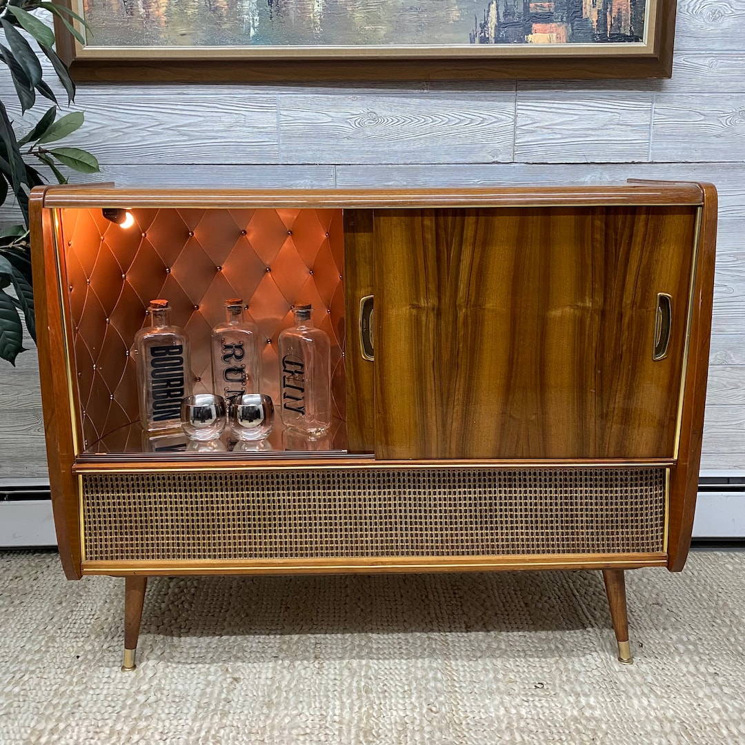 DELMONICO Mid Century WHISKEY BAR Stereo Console Record Player Changer ...