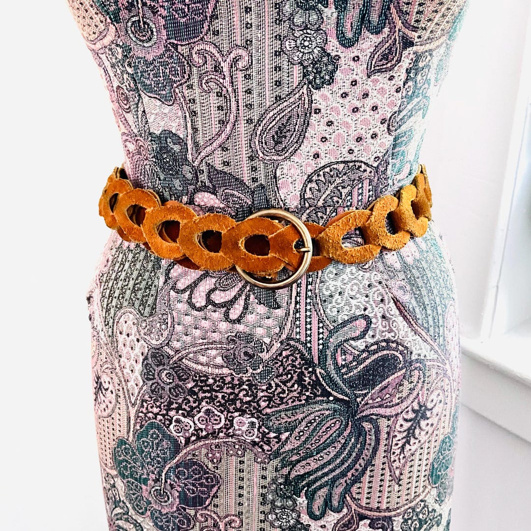 Vintage Brown Suede Leather Ring Belt. Cut-out Weaved Belt. Circular ...