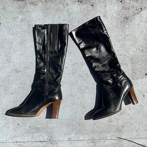 Vintage Cobbies Black Leather Knee High Boots. Size 9 1/2M. Shiny ...