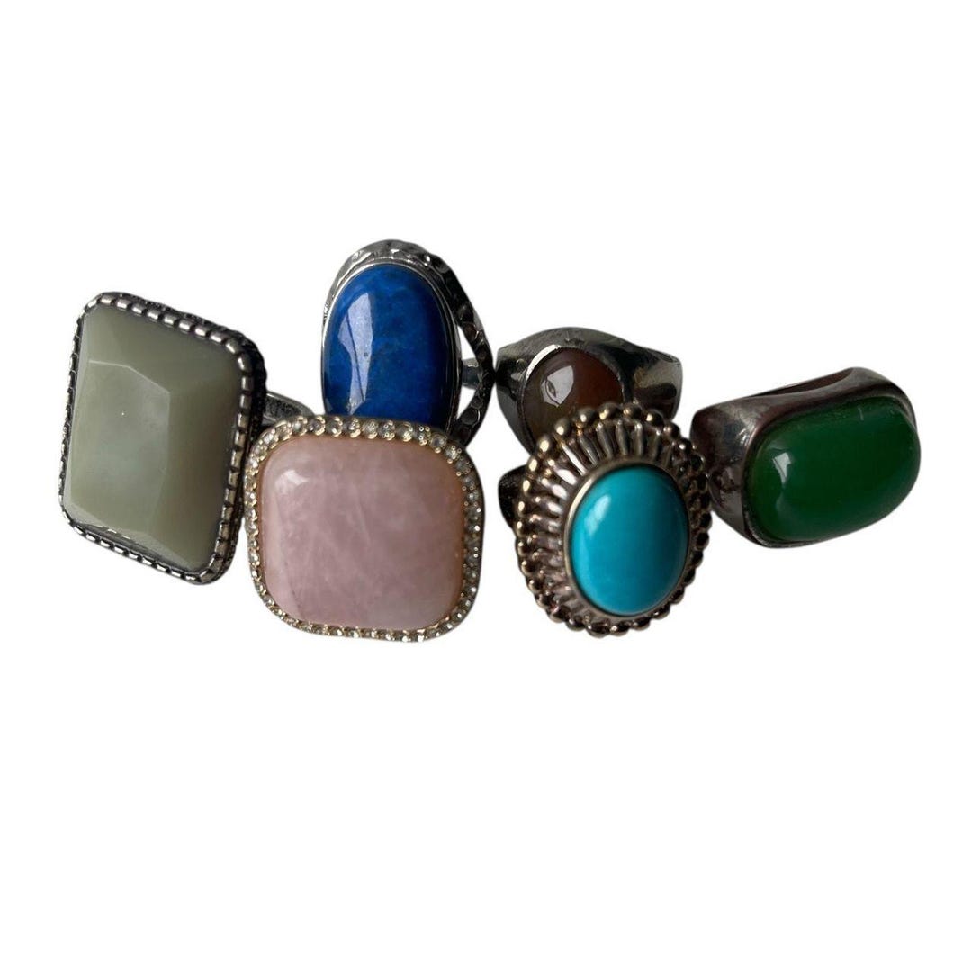 Mixed-sized Gemstone Rings Set: Set of 6, Boho, Hippie, Whimsy ...