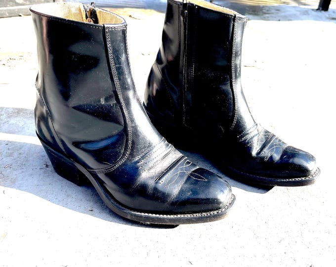Vintage Black Leather Western Ankle Boots. 80s 90s Zip-up Booties ...
