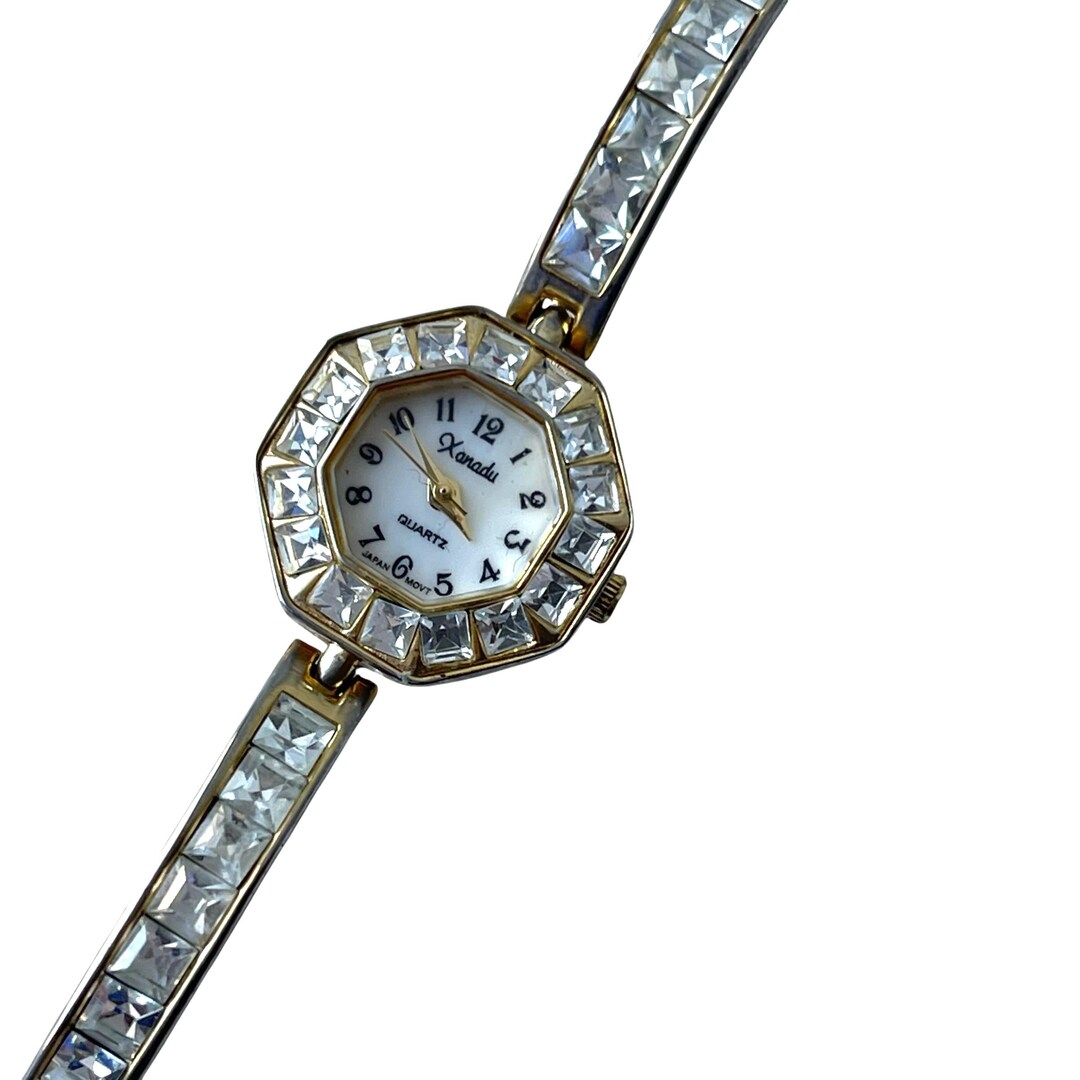 Vintage Xanadu Quartz Octagon Wristwatch. Rhinestone and Gold Analog ...