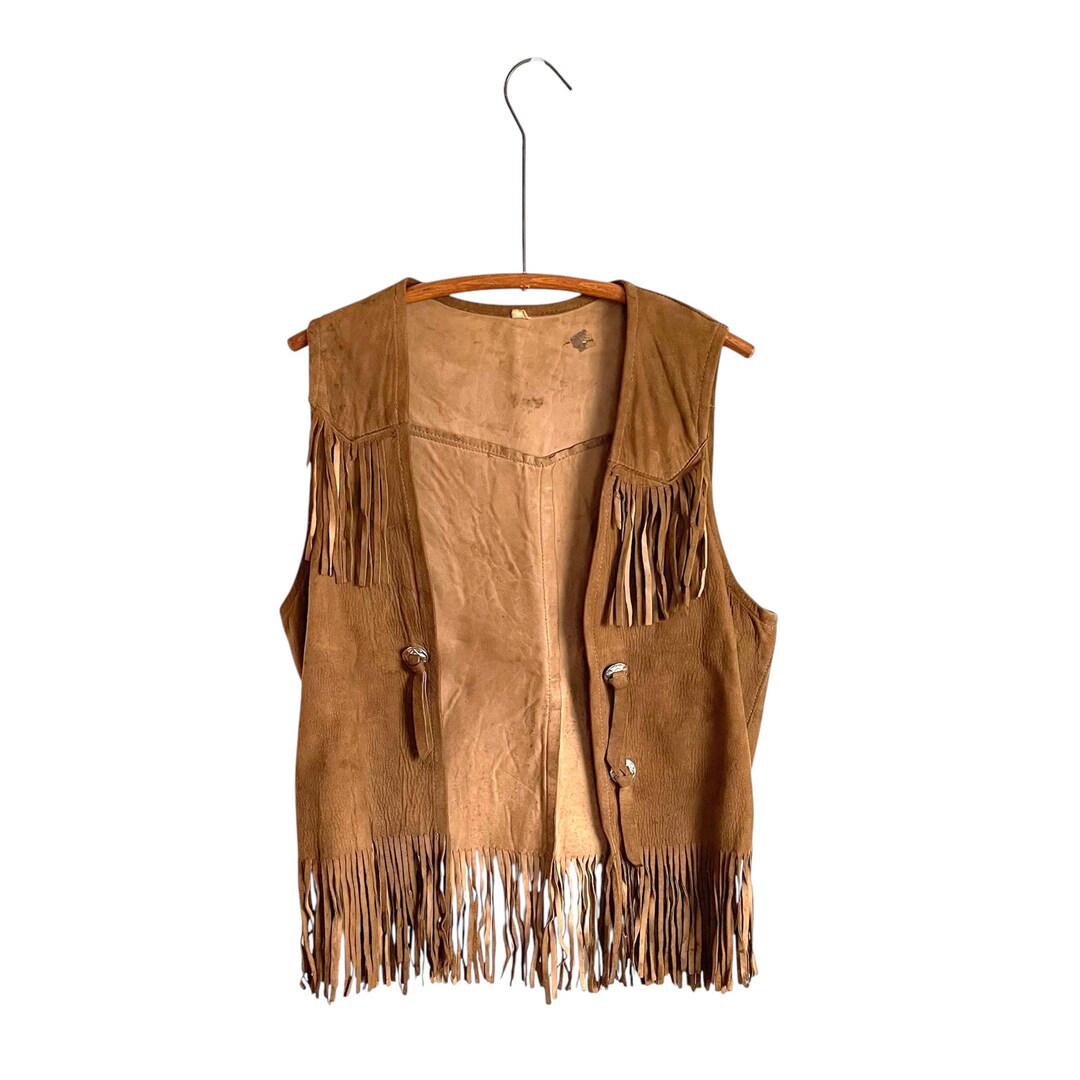 Vintage Bisque Brown Western Fringe Vest. Soft Suede Cowboy Vest ...