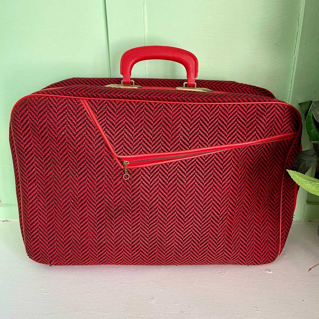 Vintage 60s Suitcase. Mod 60s Suitcase. Red Tweed Suitcase. Hippie ...