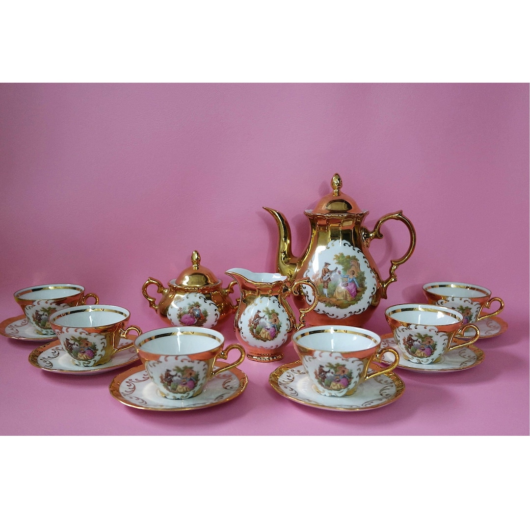 Vintage Bridgerton Tea Set. Pink. Gold. Porcelain Tea Cup. Saucer ...