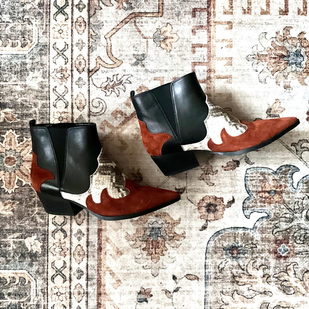 Vintage Nine West Cedar Western Style Booties. Multicolor Sharp Toe ...