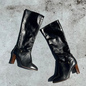 Vintage Cobbies Black Leather Knee High Boots. Size 9 1/2M. Shiny ...