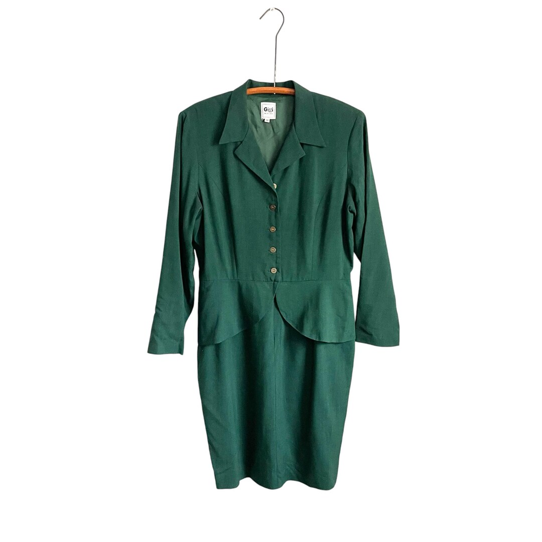 Vintage Gigi Forest Green Skirt Suit Dress. Green Button-up Peplum ...